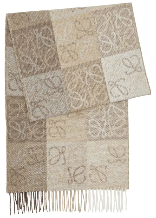 Loewe Anagram-intarsia Wool-blend Scarf - Beige