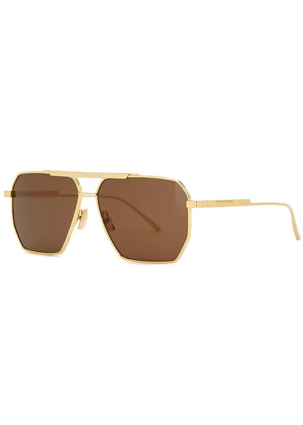 Bottega Veneta Tone Aviator Sunglasses - Gold