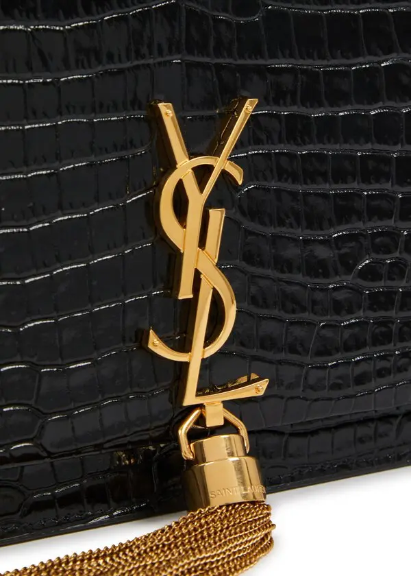 Saint Laurent Kate Crocodile-effect Leather Wallet-on-chain
