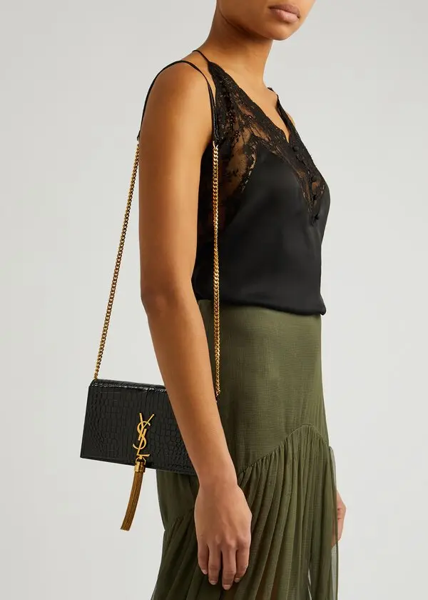 Saint Laurent Kate Crocodile-effect Leather Wallet-on-chain
