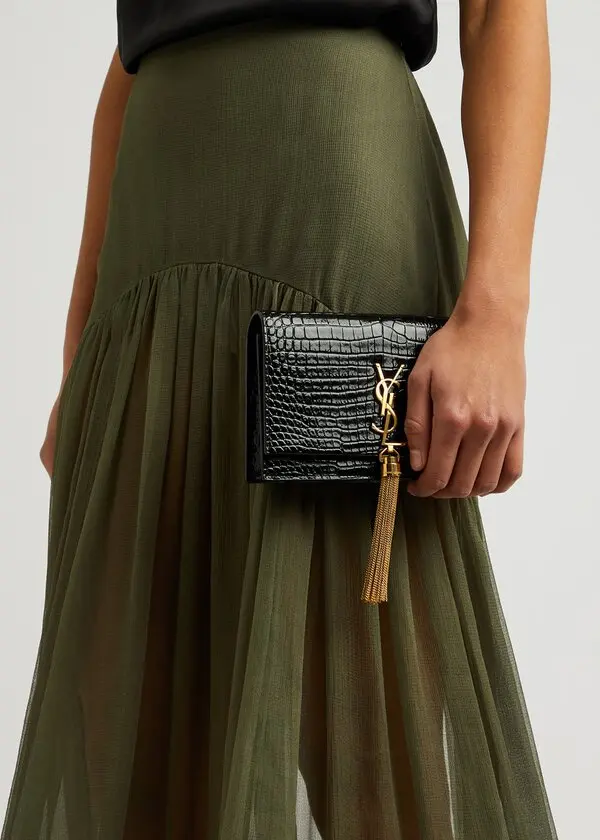 Saint Laurent Kate Crocodile-effect Leather Wallet-on-chain