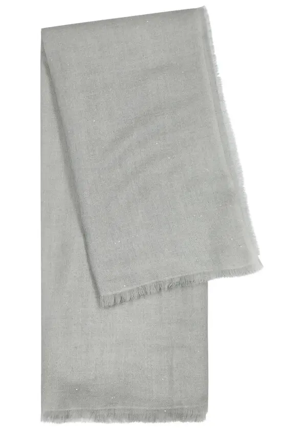 AMA PURE Starlight Sequin-embellished Cashmere Scarf - Light Grey