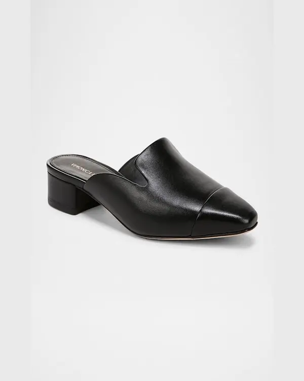 Veronica Beard Cecile Leather Cap-Toe Loafer Mules Black Leather