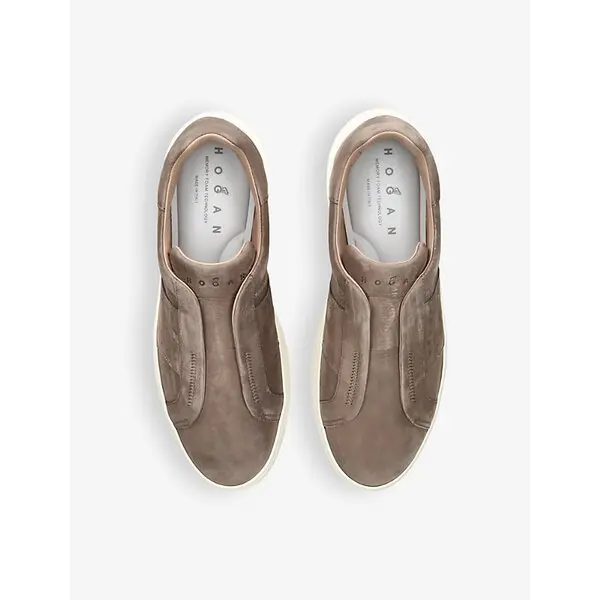 Hogan Fascia Logo-embossed Suede Low-top Trainers - Grey/dark
