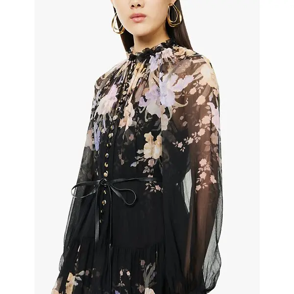 zimmermann eden tiered midi dress Zimmermann Eden Tiered Floral-Print Woven Midi Dress - Iris Sherbet