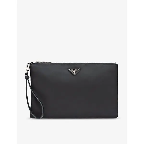 Prada Brand-plaque Re-nylon And Saffiano Leather Pouch - Black