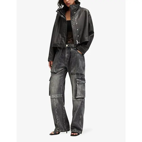 ALLSAINTS Ryder Funnel-neck Leather Jacket - Black