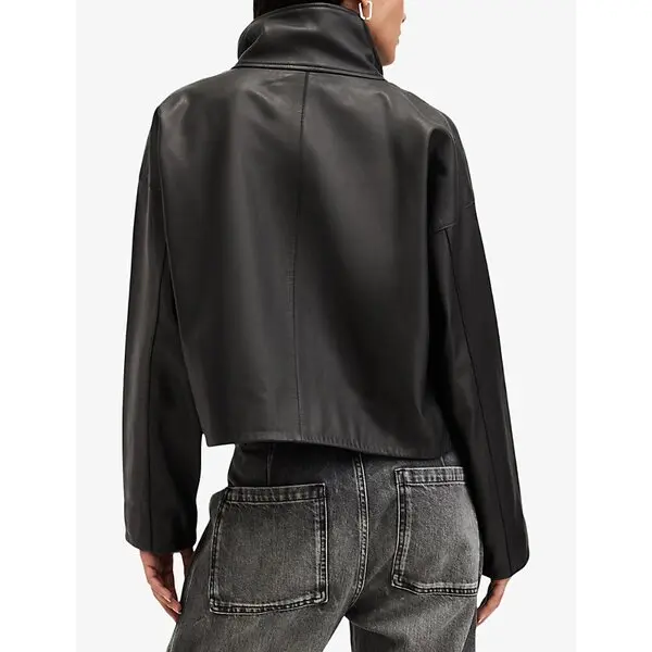 ALLSAINTS Ryder Funnel-neck Leather Jacket - Black
