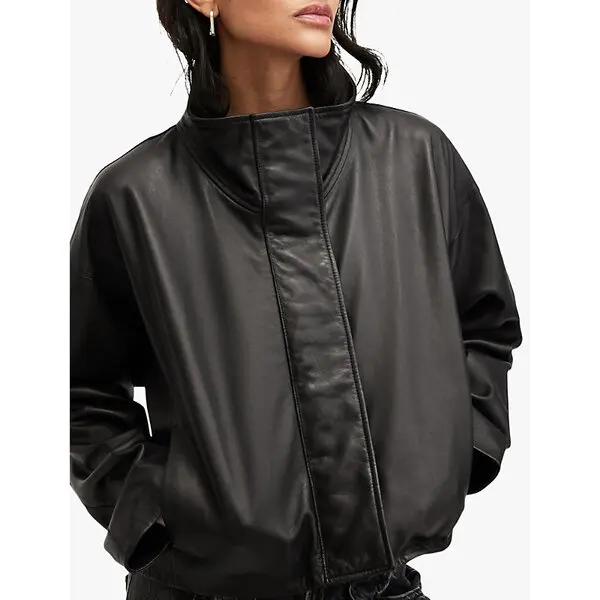 ALLSAINTS Ryder Funnel-neck Leather Jacket - Black