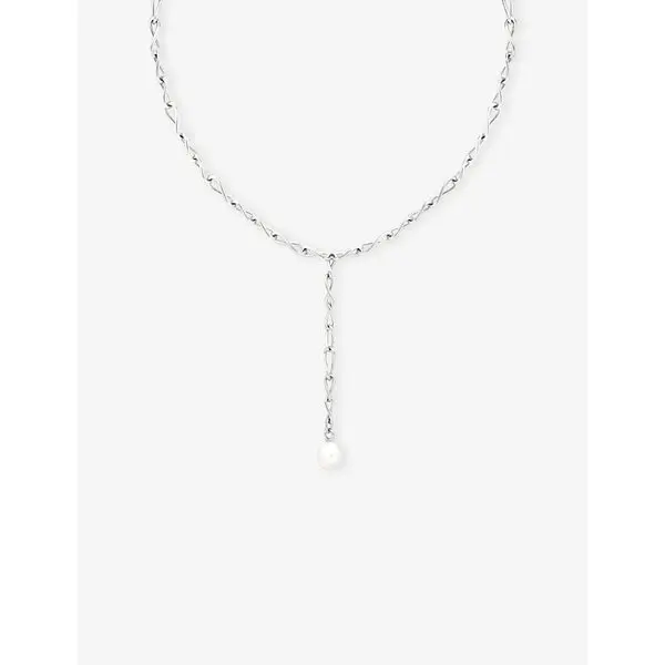 ASTRID & MIYU Sterling-silver And Freshwater-pearl Lariat Necklace - Rhodium