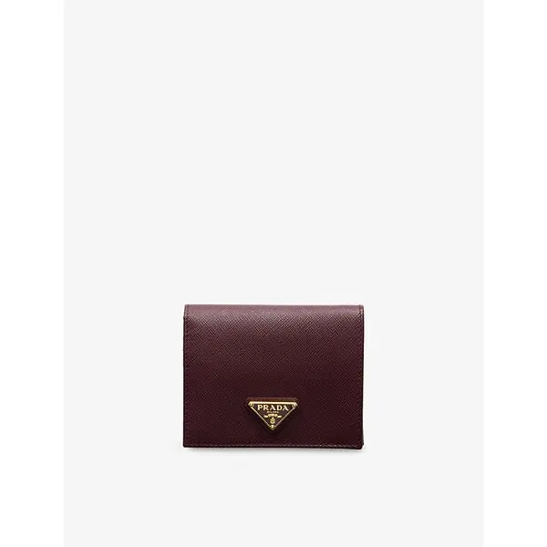 Prada Logo-plaque Small Saffiano Leather Wallet - Burgundy