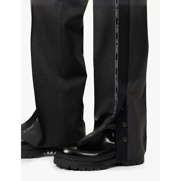 Gucci Logo-embroidered Straight-leg Wool Trousers