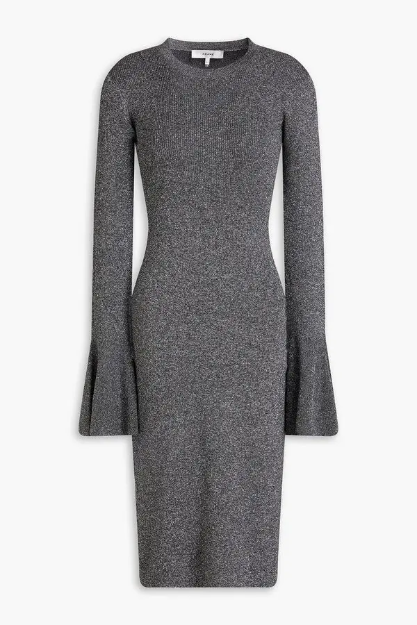 FRAME Metallic Ribbed-knit Dress - Silver
