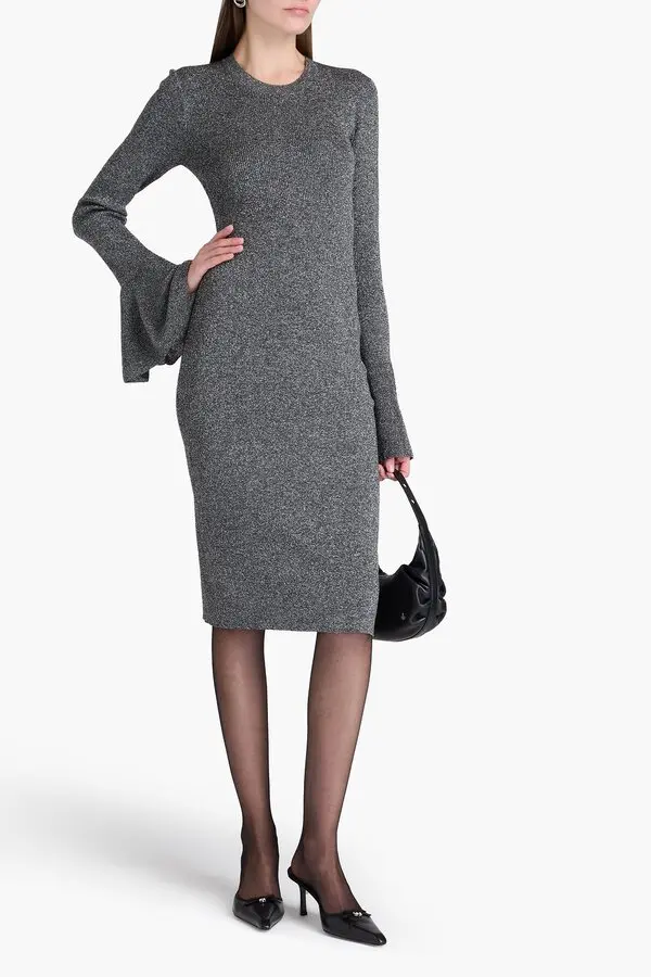 FRAME Metallic Ribbed-knit Dress - Silver