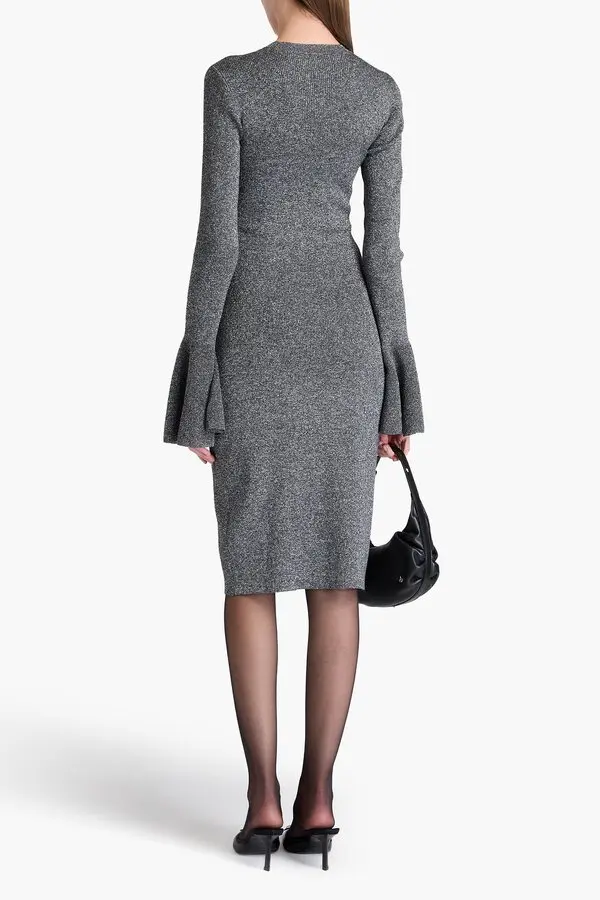 FRAME Metallic Ribbed-knit Dress - Silver