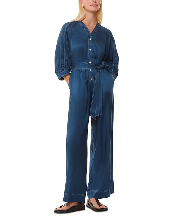 Whistles Mabel Topstitched Belted Jumpsuit - Blue