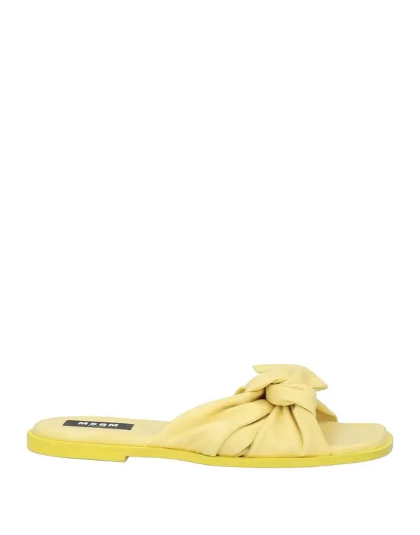 MSGM Flat Leather Bow Detailed Slide Sandals - Yellow