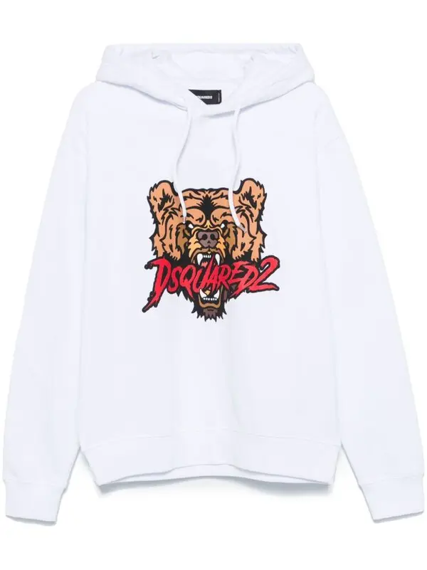 Dsquared2 Bear Logo Cool Fit Hoodie - White
