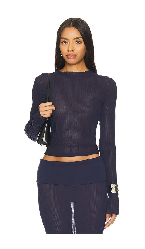 LOVERS AND FRIENDS Sheer Ribbed Knit Top With Lettuce Trim
