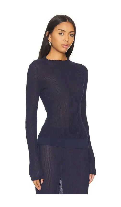 LOVERS AND FRIENDS Sheer Ribbed Knit Top With Lettuce Trim