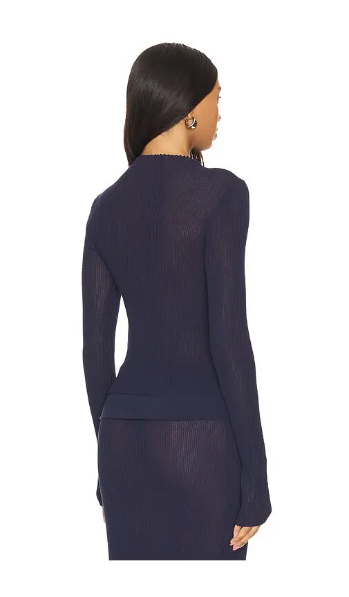 LOVERS AND FRIENDS Sheer Ribbed Knit Top With Lettuce Trim