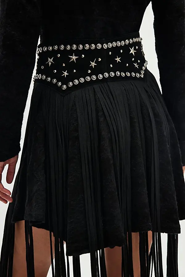 UNDERSTATED LEATHER Paris Texas Maxi Skirt Belt - Black