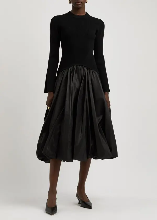 Simkhai Kenlie Taffeta And Ribbed-Knit Midi Dress - Black | Editorialist