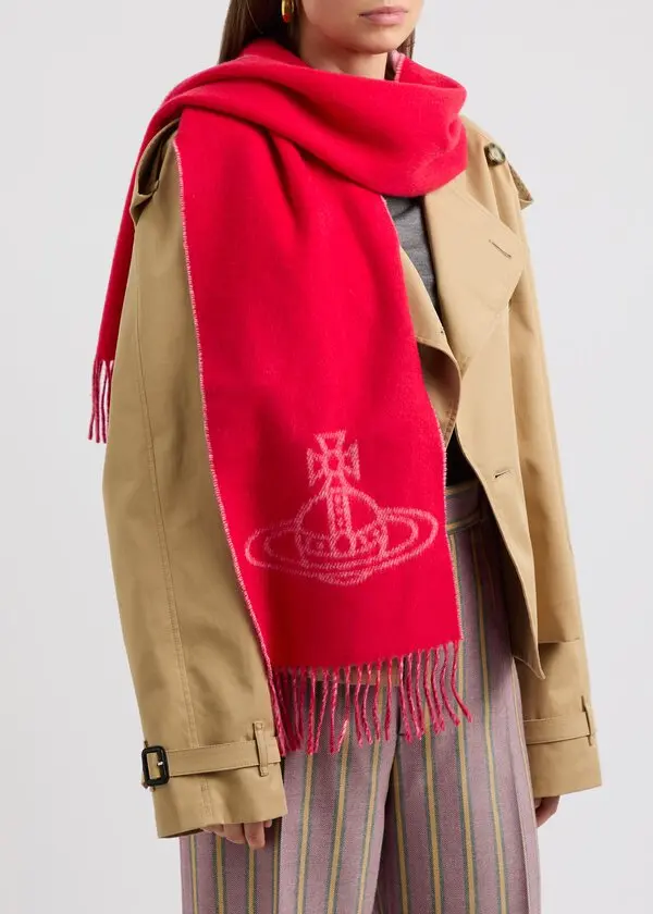 Vivienne Westwood Orb-Intarsia Wool Scarf - Red | Editorialist