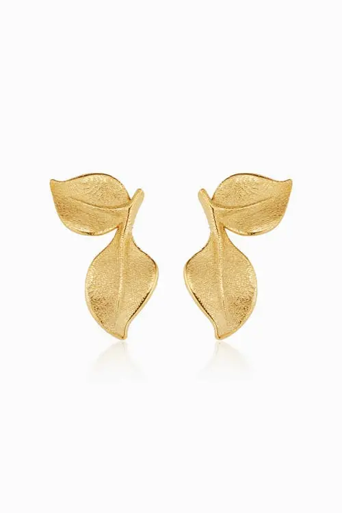 ORADINA 14k Leaf Stud Earrings - Yellow Gold