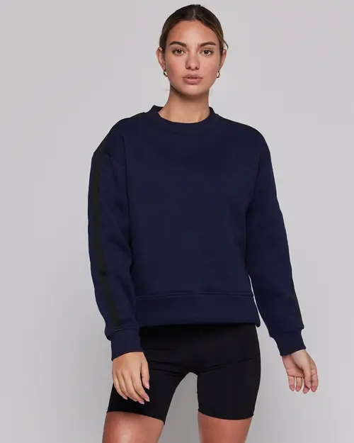 REBODY Sideline Fleece Crewneck Sweatshirt - True Navy/black