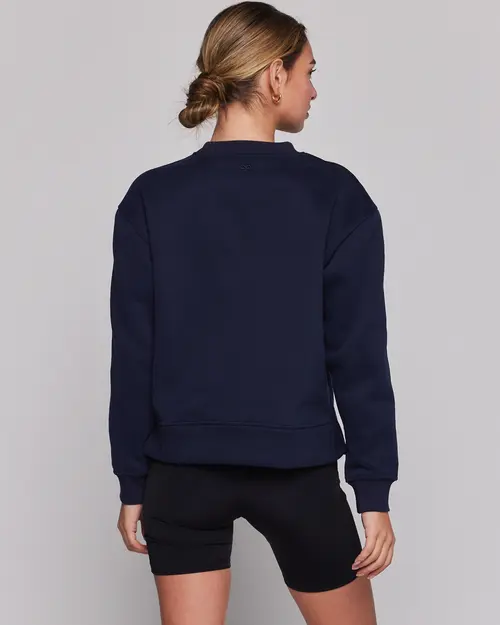 REBODY Sideline Fleece Crewneck Sweatshirt - True Navy/black