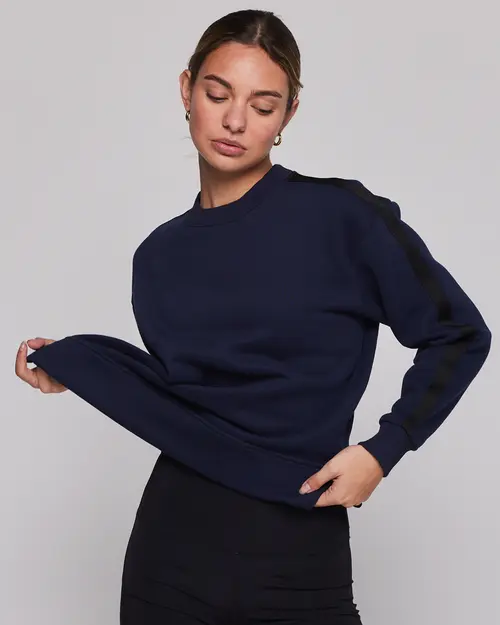 REBODY Sideline Fleece Crewneck Sweatshirt - True Navy/black