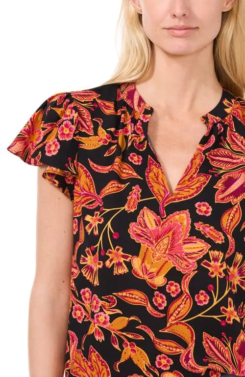 CECE DUPRAZ Floral Print Flutter Sleeve Top