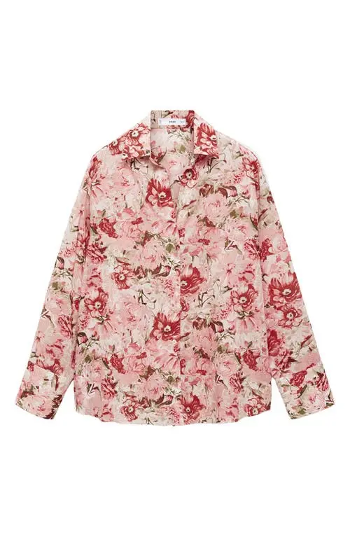 Mango Floral Cotton Button-up Shirt - Light Pink
