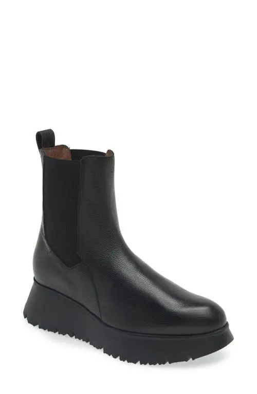 WONDERS Platform Chelsea Boot - Black Tumbled Leather