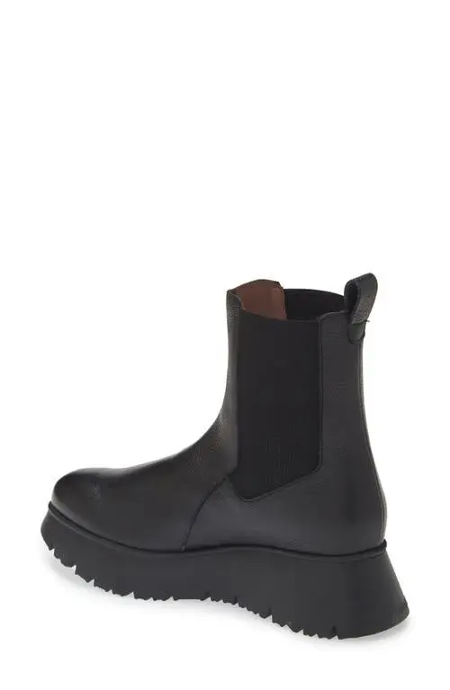 WONDERS Platform Chelsea Boot - Black Tumbled Leather