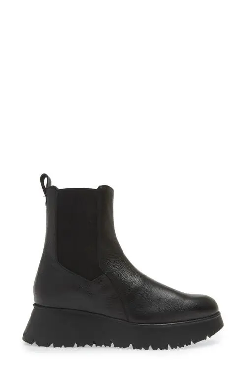WONDERS Platform Chelsea Boot - Black Tumbled Leather