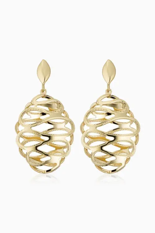 ORADINA 14k Revello Oval Drop Earrings - Yellow Gold
