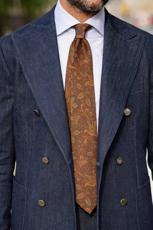 ELIZABETTA Borromeo Printed Silk Neck Tie - Pecan Brown