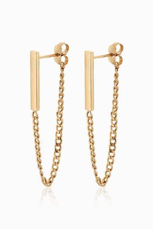 ORADINA 14k Carmine Curb Bar Drop Earrings - Yellow Gold