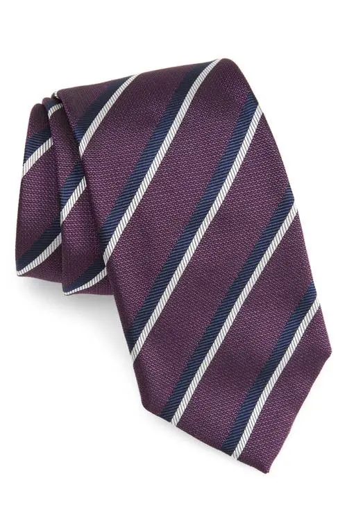 Zegna Jacquard Silk Neck Tie - Dark Purple Stripe