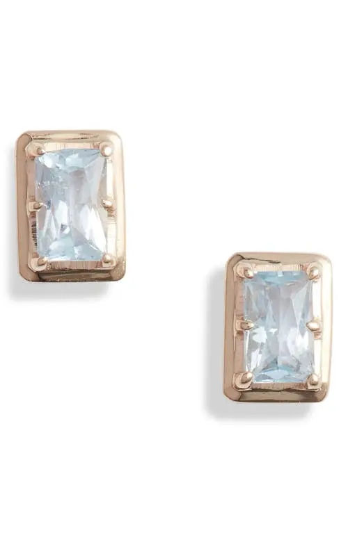 Anzie Blue Topaz Baguette Stud Earrings - Yellow Gold/blue
