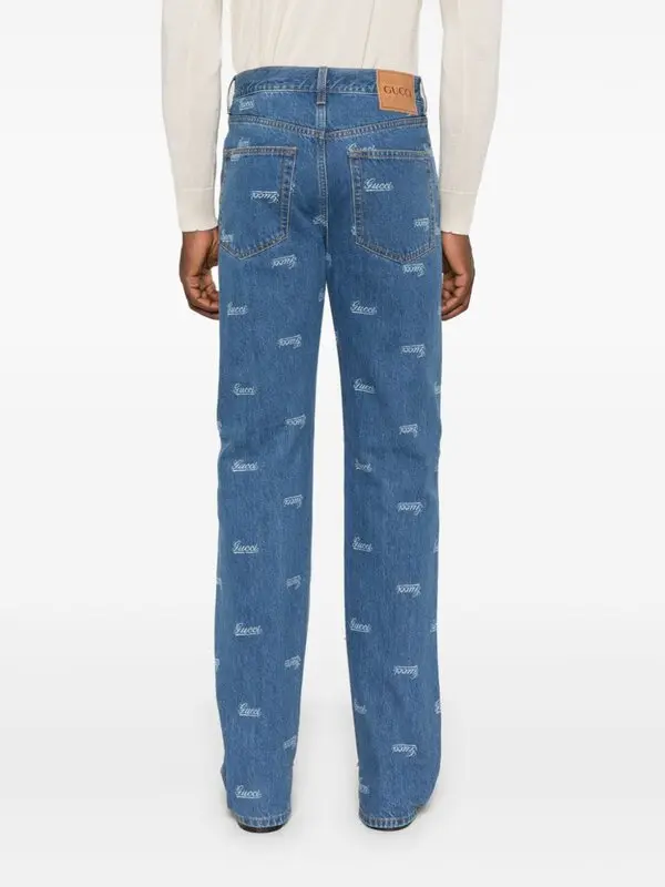 Gucci Logo-Print Straight Leg Jeans - Blue | Editorialist