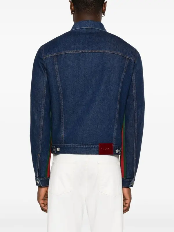 Gucci Web Stripe-Detailed Denim Jacket - Blue | Editorialist