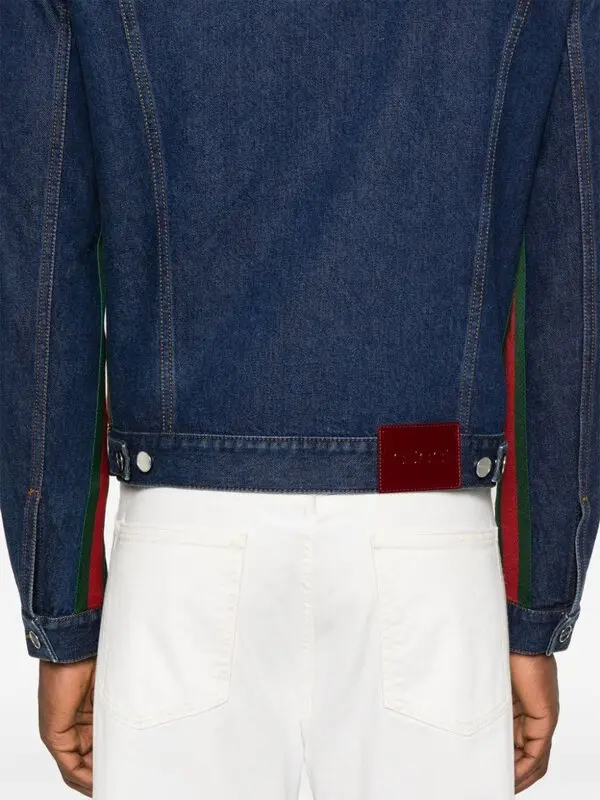Gucci Web Stripe-Detailed Denim Jacket - Blue | Editorialist