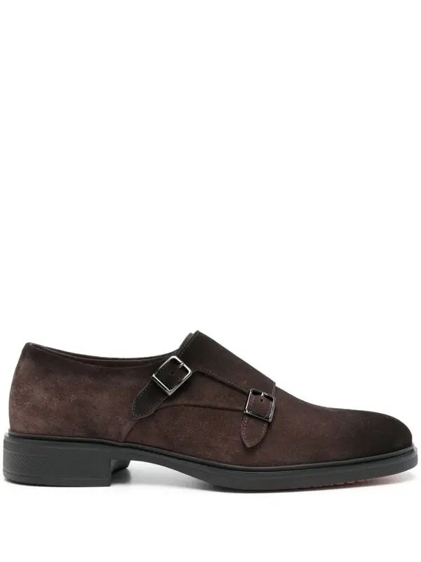 Santoni Suede Monk Shoes - Brown