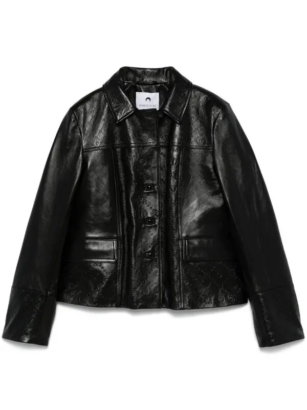 MARINE SERRE Moonogram-embossed Leather Jacket