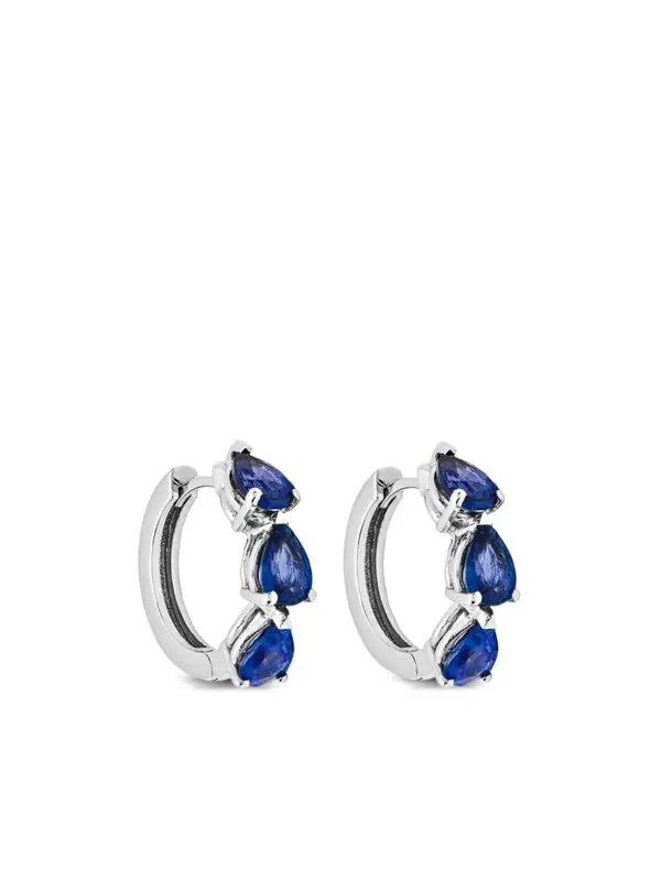 JEWELS AFICIONADO 18kt White Gold Sapphire Huggie Earrings - Silver