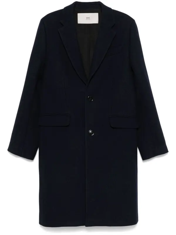 Ami Wool Single-breasted Coat - Blue