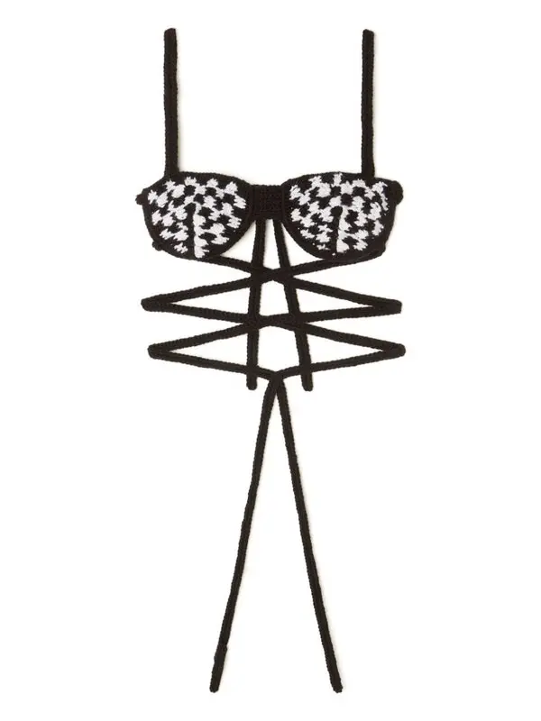 Alanui Check-pattern Crochet Bra - Black